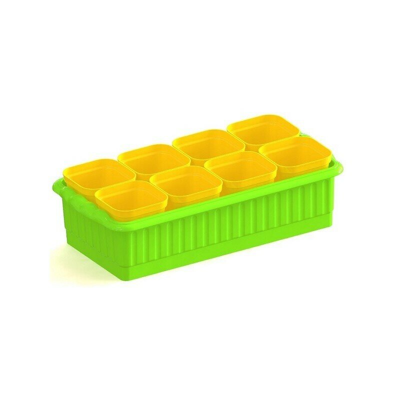 Горшки для рассады , со съемным дном на глубоком поддоне 250 мл, набор 8 стаканчиков, 32,2 х 16,6 см, h 9 см, пластик