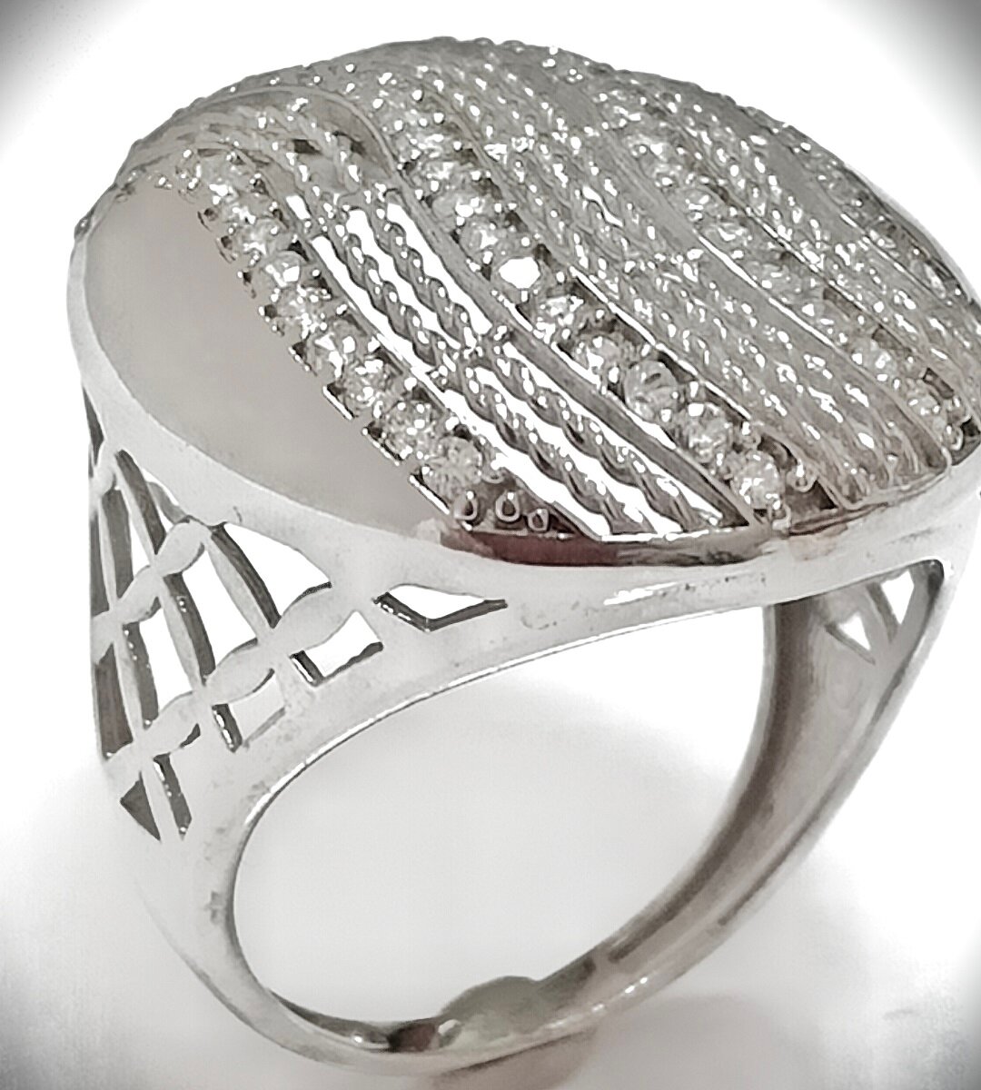 Перстень, серебро, 925 проба, родирование, фианит