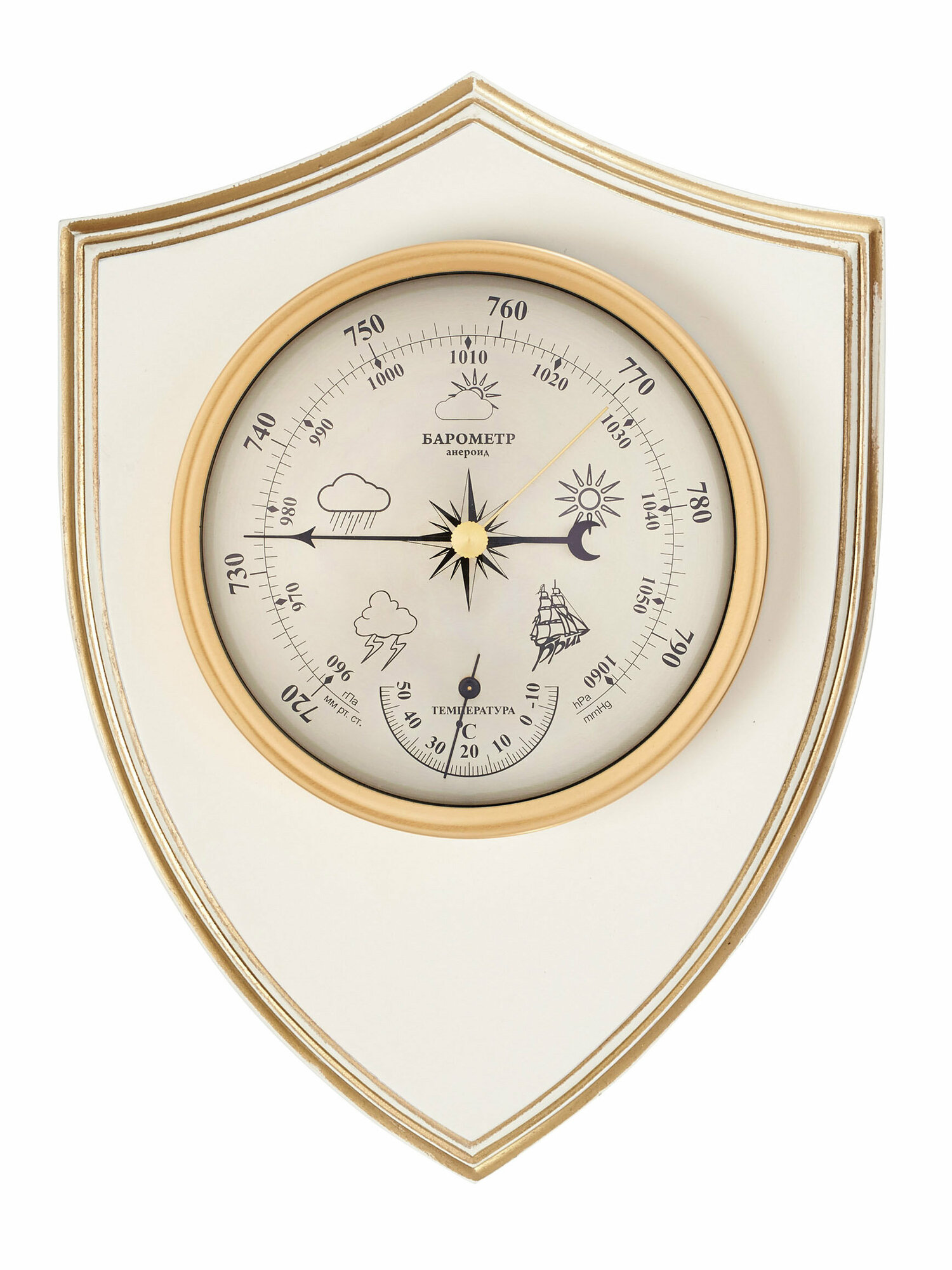 Барометр настенный бриг КМ91372ТБ-ЭП со встроенным термометром, в деревянном корпусе