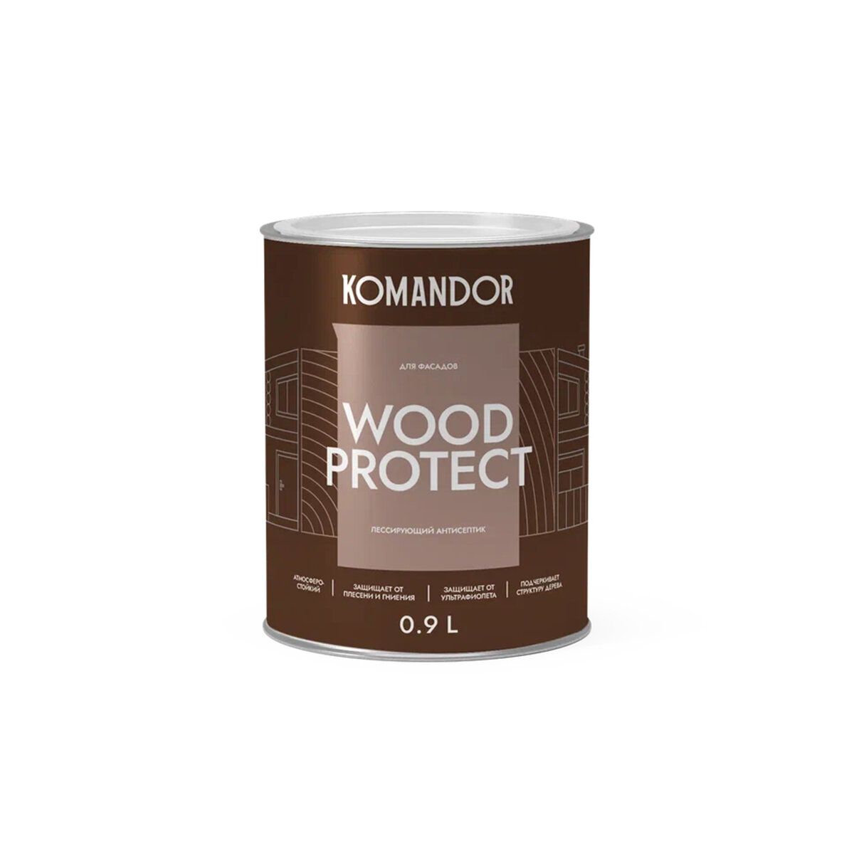 Антисептик для дерева Komandor лессирующий "wood protect" 0,9 л