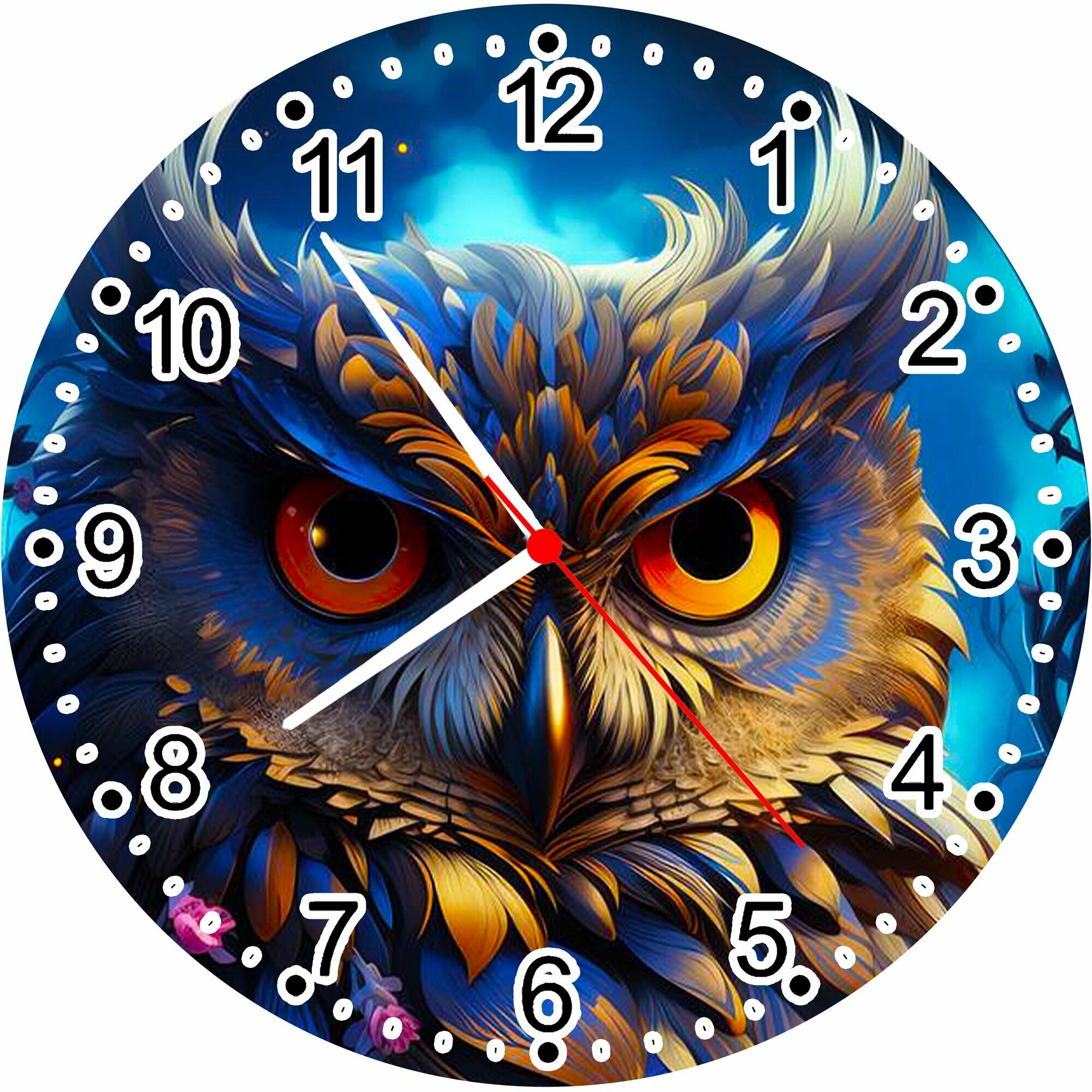 Сова/Филин/ Картина/ Часы из древесины прессованной (МДФ) D-27 см - 5 мм, Настенные и Настольные с подставкой в комплекте , бесшумные, поднимающие настроение, Уникальные, Авторские, стильные, оригинальные, Эксклюзив