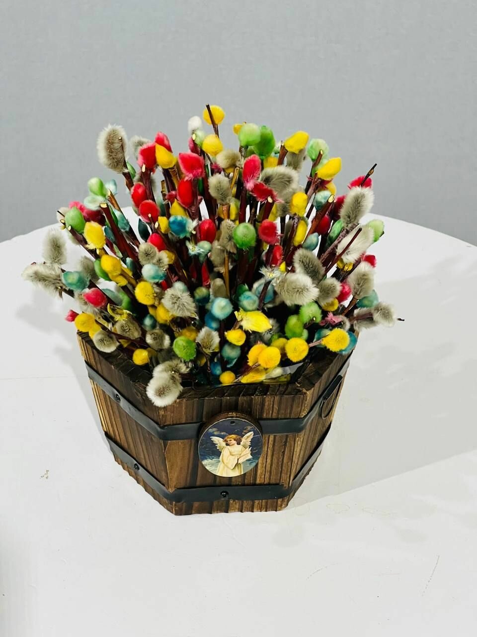 Пасхальная композиция на стол / Верба разноцветная живая 51шт