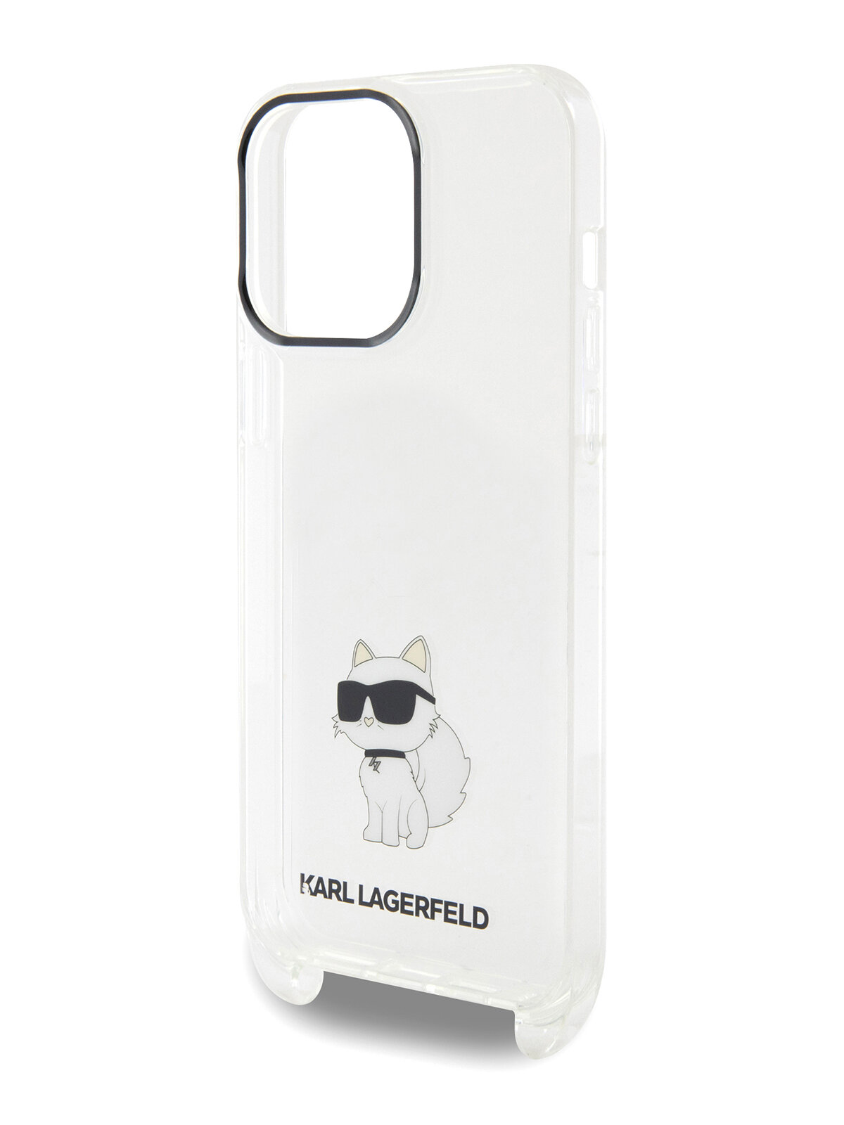 Lagerfeld для iPhone 15 Pro Max чехол Crossbody PC/TPU NFT Choupette + Big Strap Hard Transparent
