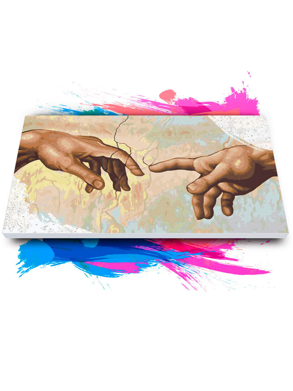 Картина по номерам на холсте Микеланджело - Сотворение Адама, 50 х 100 см