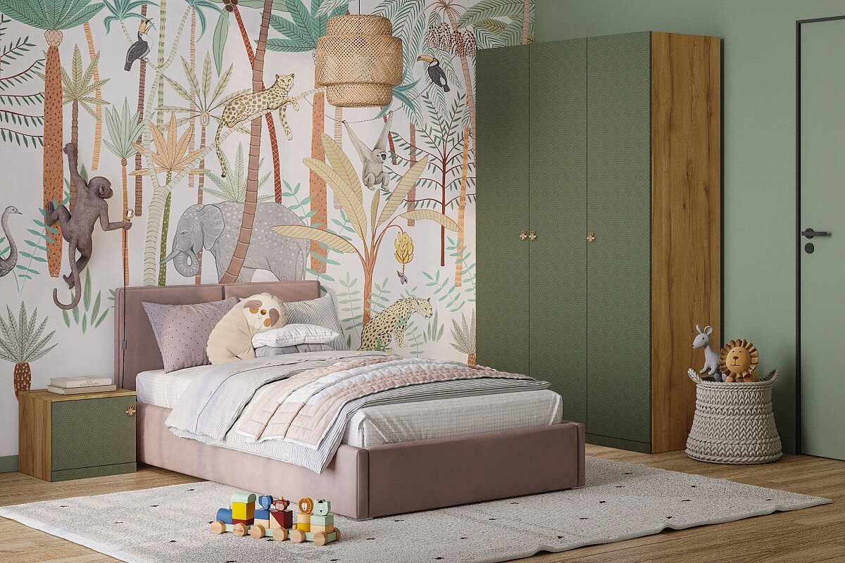 Детская стенка МебельЛэнд24 Скарабей - 1 МДФ Пантано 180x52x210 зеленый со шкафом с тумбой