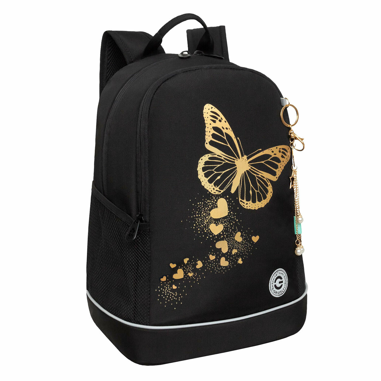 Рюкзак GRIZZLY школьный, анатомическая спинка, 2 отделения, для девочек, "GOLDEN BUTTERFLY", 38х28х18 см, RG-463-5/1
