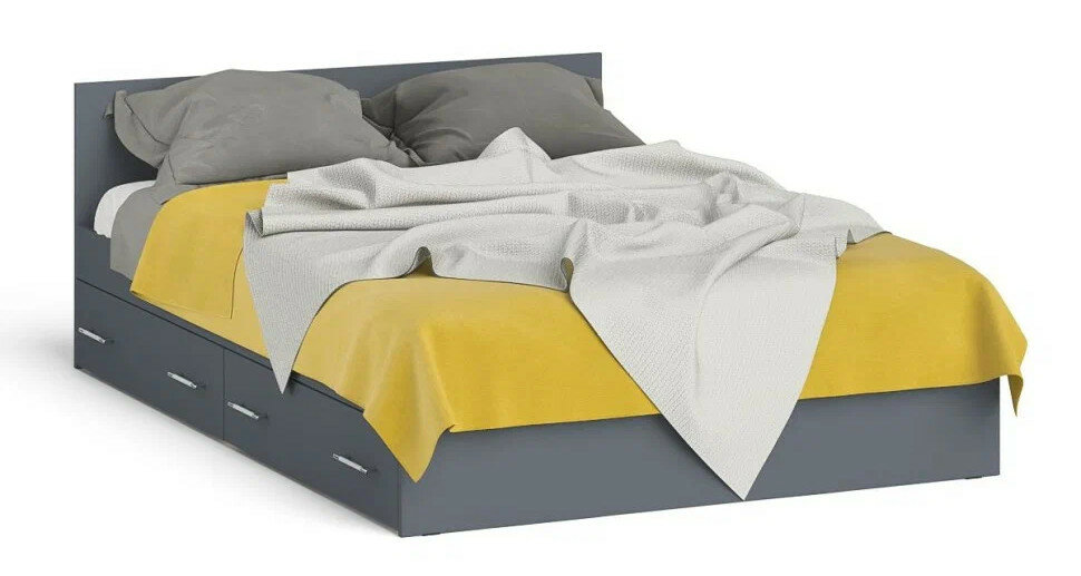 Кровать с ящиками СВК Мори 140х200 ЛДСП цвет графит, два ящика, с основанием, без матраса
