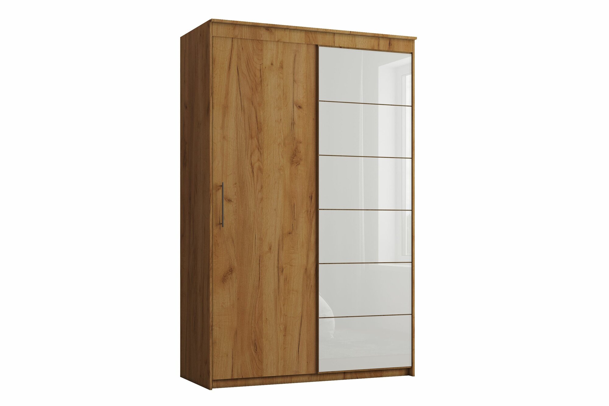 Шкаф-купе "Арманд 2" 120-45-240 Дуб крафт золотой и оракал белый 010М ручка рейлинг хром матовая наполнение платье-белье