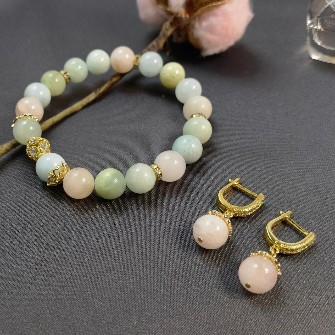 Комплект бижутерии: браслет, серьги, берилл