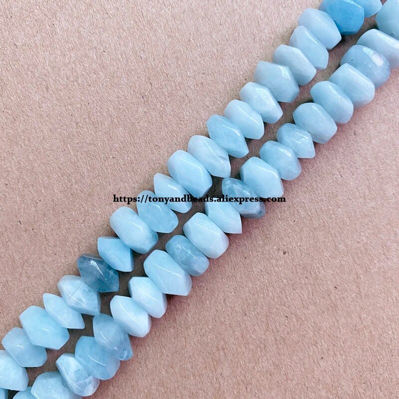 Полудрагоценный камень, нерегулярные граненые рондели, синий аквамарин, 7 дюймов, свободные бусины 6x11 мм для изготовления ювелирных изделий