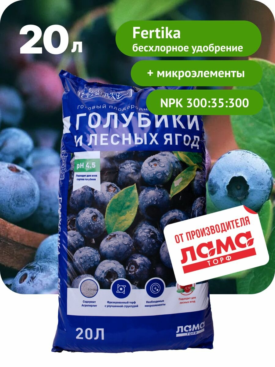 Четыре сезона / Плодородный грунт для голубики и лесных ягод, земля универсальная с торфом 20л