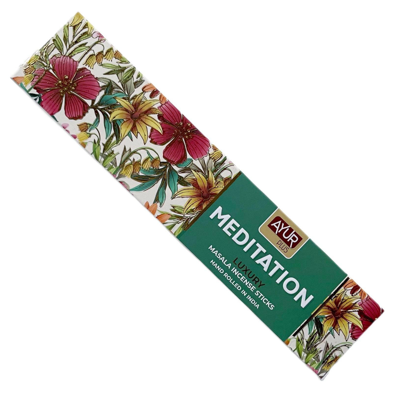 Luxury MEDITATION Masala Incense Sticks, Ayur Plus (медитация, ароматические масала палочки ручной работы, Аюр Плюс), 18 г.