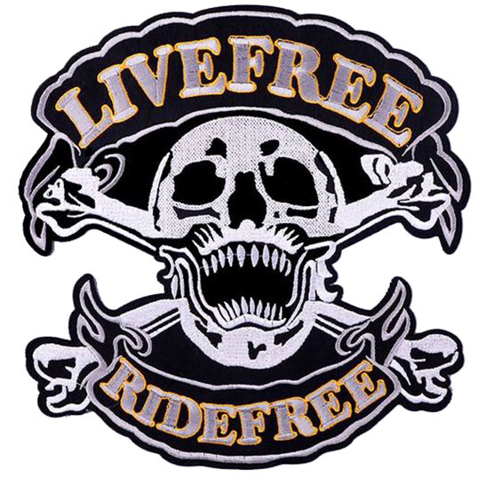 Большая нашивка на куртку, патч, шеврон байкерский, нашивка на спину череп свобода 23,5Х24см