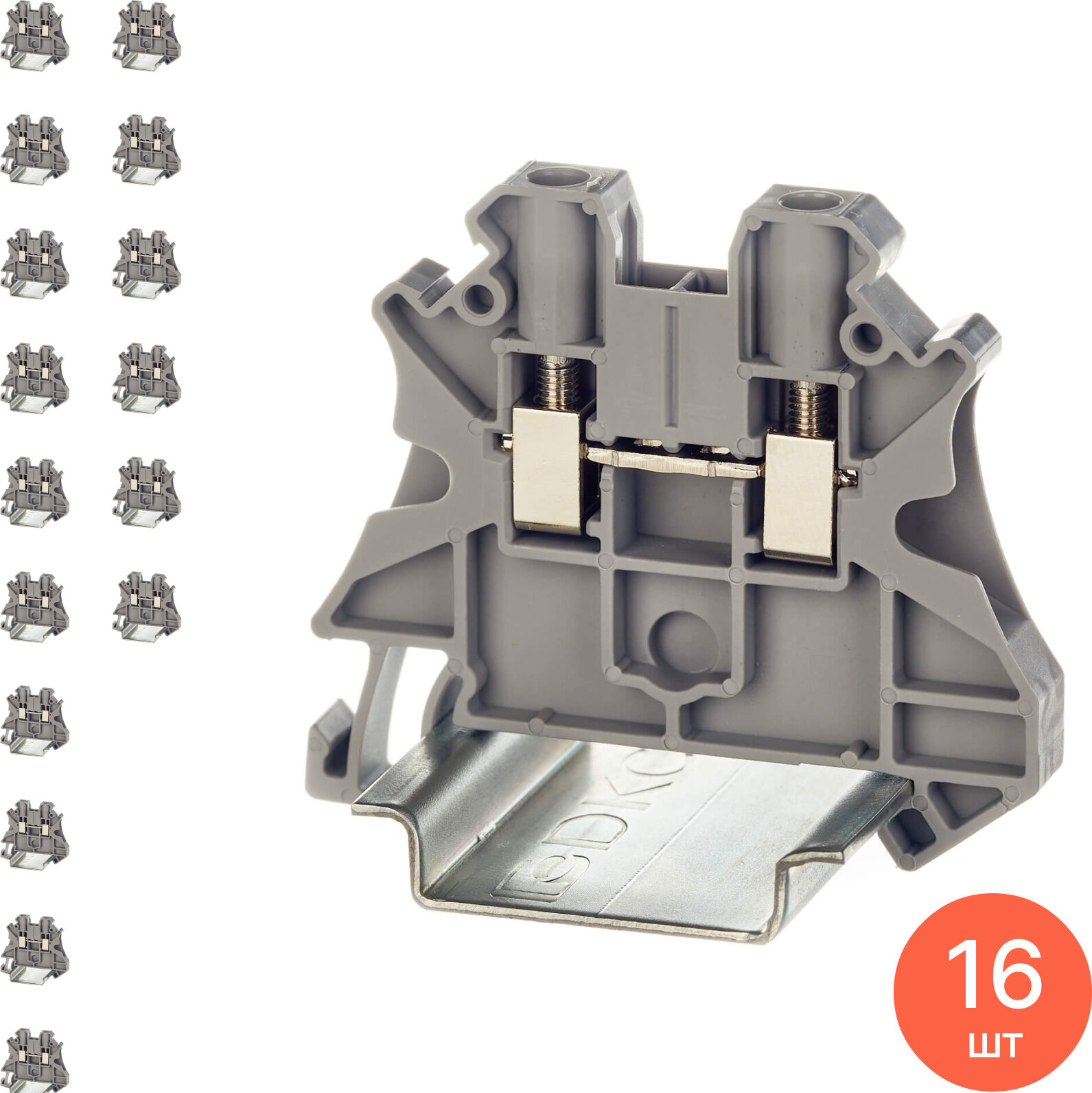 Клемма для проводов DKC / ДКС проходная с винтовым зажимом, 2 точки подключения 4мм2 серый, 47.5×53×6.2мм, 1шт. / зажим (комплект из 16 шт)