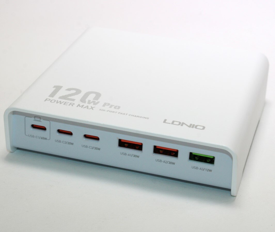 Зарядная станция LDNIO Q605 на 3*USB+3*USB Type-C, GaN, PD+PPS+VOOC+QC 4+, 3.3-20V, max 120W (220В), белый