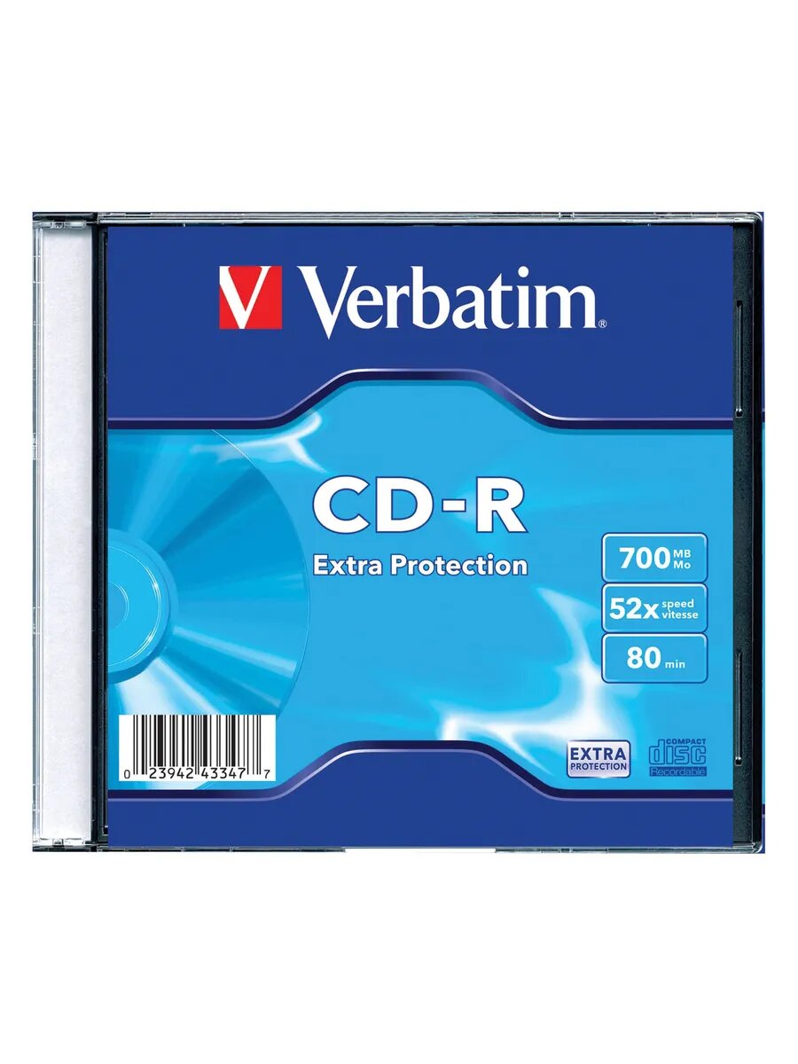 Диск CD-R VERBATIM, 700 Mb, 52х, Slim Case (1 штука)