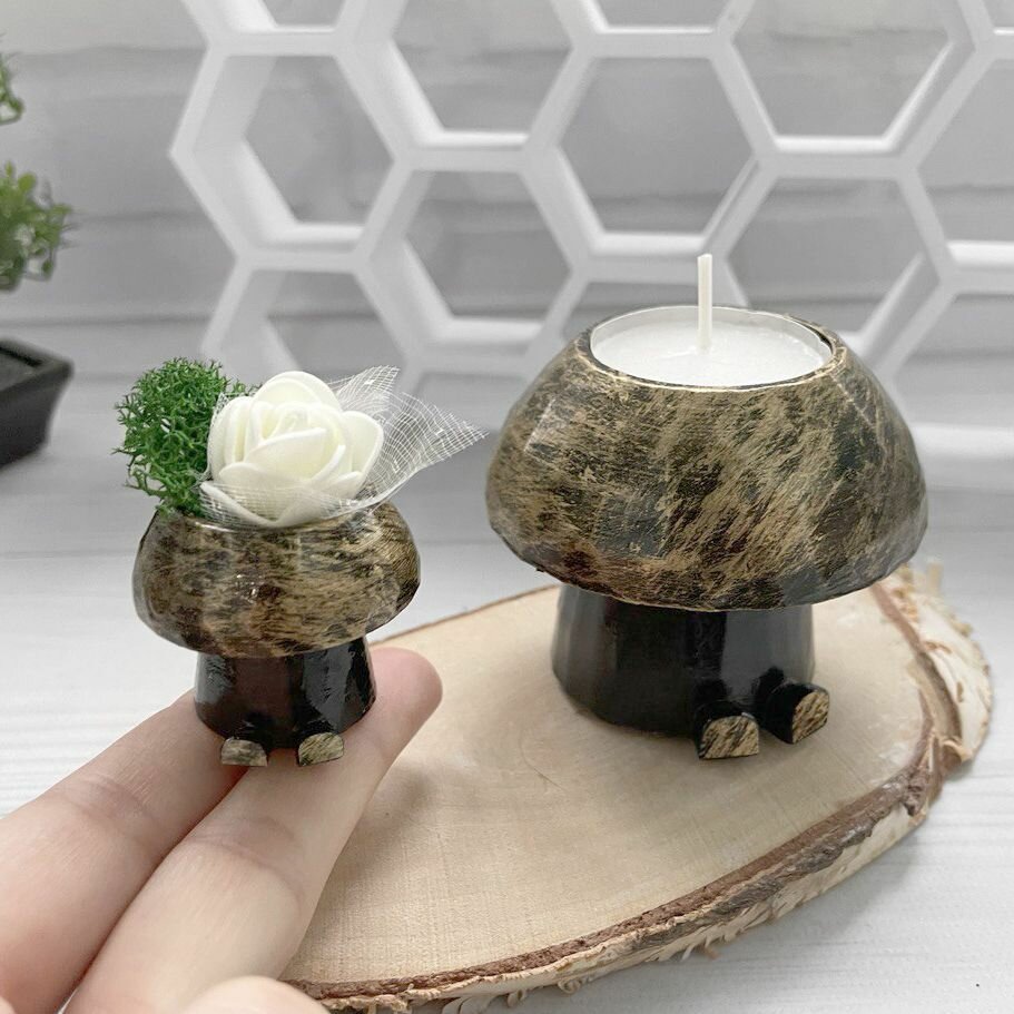 Фигурки Грибы - подсвечник и мини-кашпо // Цвет черное золото