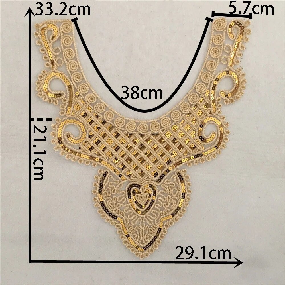 Золотой вышитый воротник из полиэстера, style 2059, 1pcs