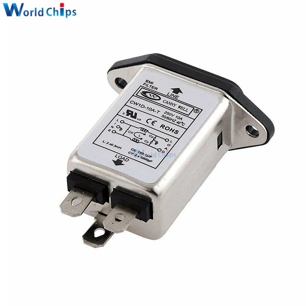 CW1D-10A-T фильтр EMI RFI AC 250V 10A IEC 320 C14 штекер 3 контакта черная печатная плата панель сетевой фильтр для измерительного оборудования