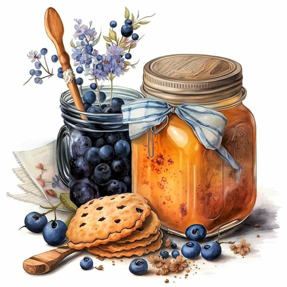 11 карат, печать в 3 нити, 50*50 см, Черничный мед, серия натюрмортов для вышивки крестом , экологическая хлопчатобумажная нить (2 штуки)