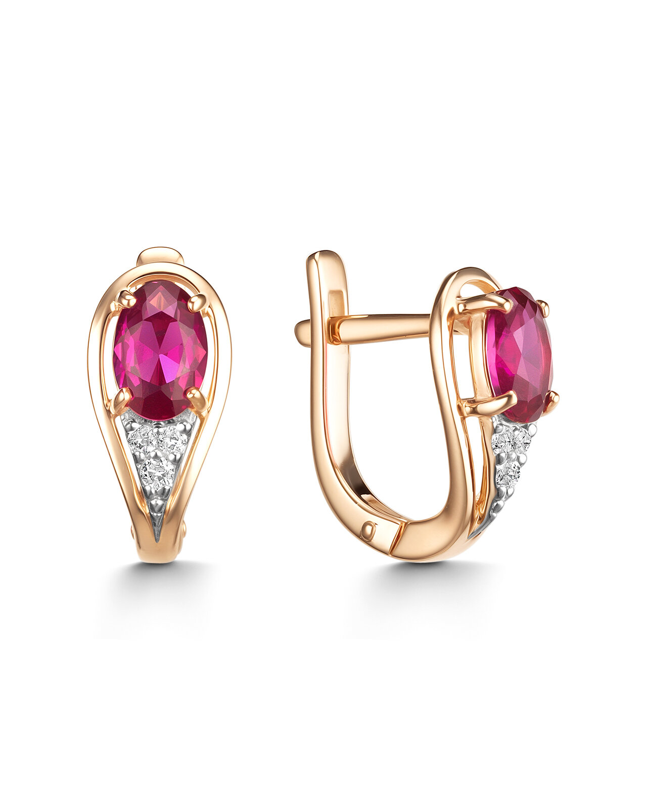 Серьги, красное золото, 585 проба, бриллиант, рубин синтетический