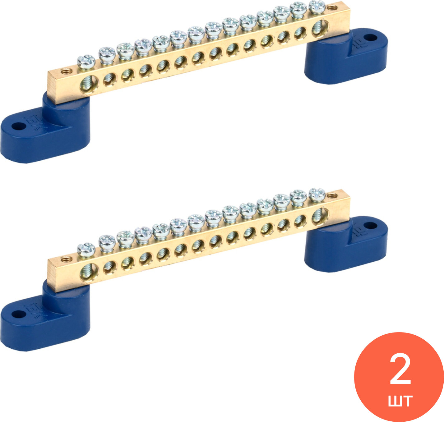 Шина IEK / ИЭК ШНИ-6х9-14-У2-С нулевая на двух угловых изоляторах, контактная группа качественная латунь, 120х27.8х29мм, 1×14 100А, YNN10-69-14C2-K07 / соединитель проводов (комплект из 2 шт)