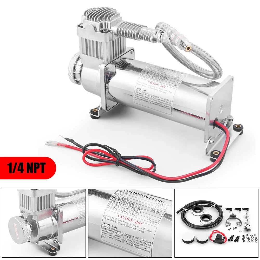 Универсальный комплект компрессора с пневматической подвеской 3/8NPT 1/4NPT 200PSI 480C 12V Chrome TT 102993 -SL 1 4NPT