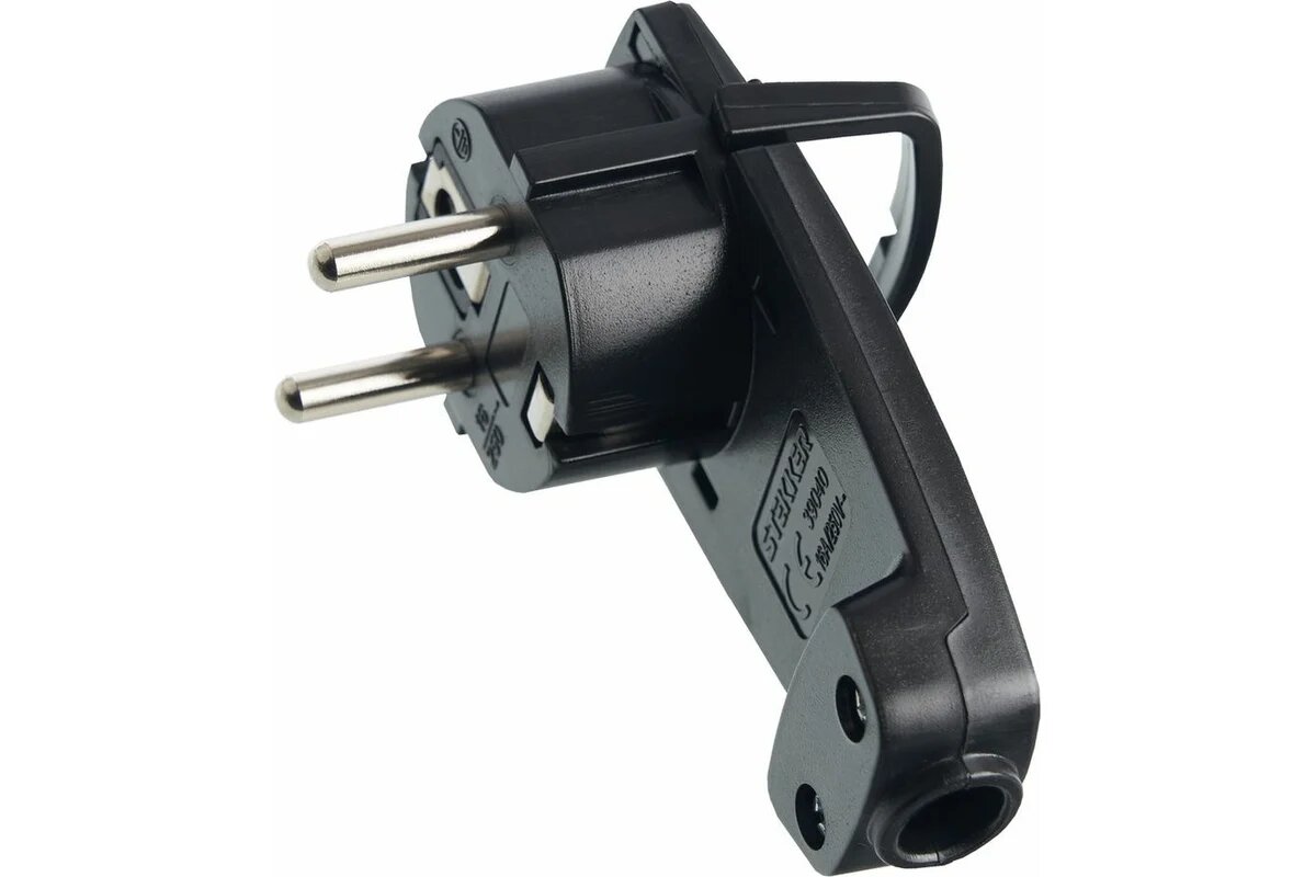 STEKKER Вилка угловая плоская с кольцом, с заземлением, 250В,16A, IP20, черная, PPG16-45-202 39040