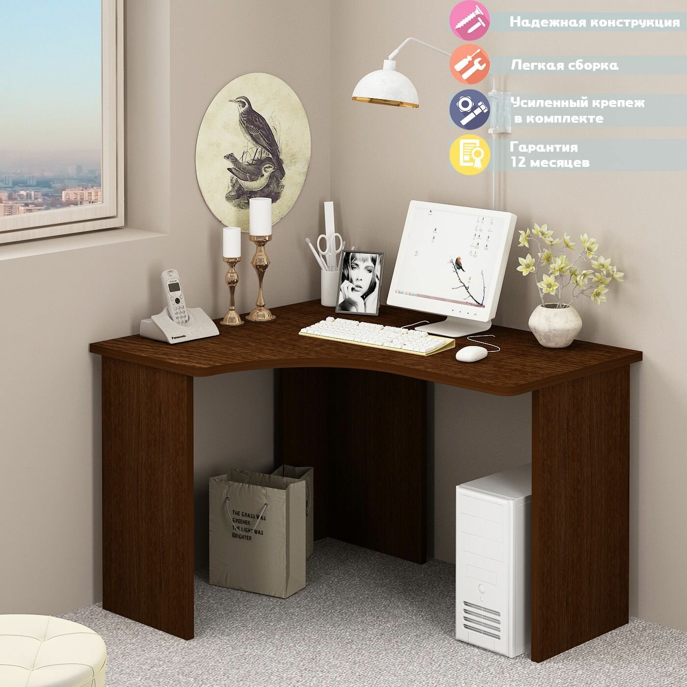 Стол СКЛ-Угл120 В ЛЕВ Венге без тумбы без надстройки