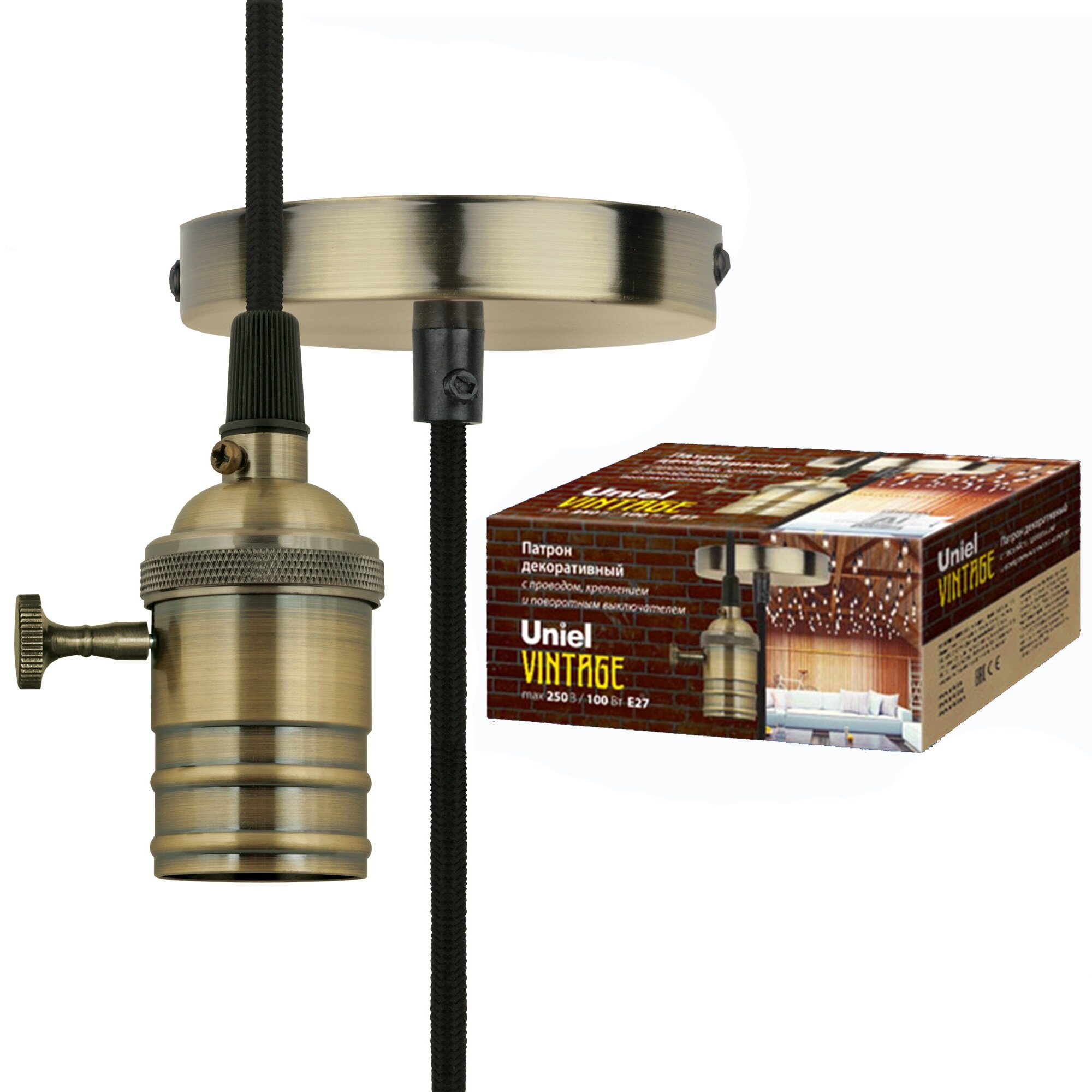 Декоративный патрон с цоколем E27, алюминий, бронза, Uniel
