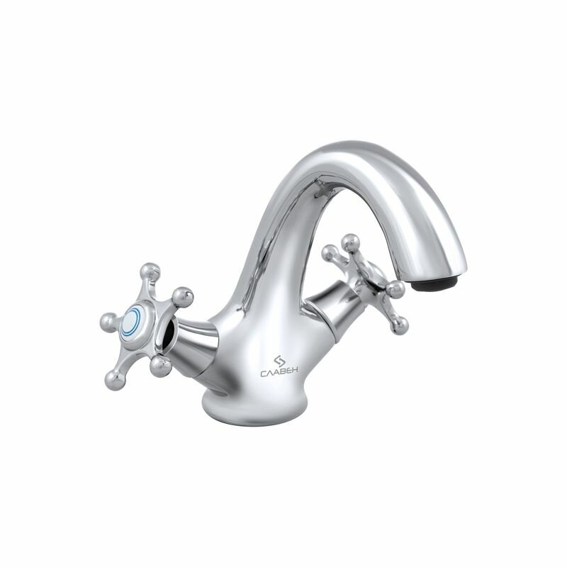 Смеситель для умывальника с литым изливом, двуручный, И10.(Славен)