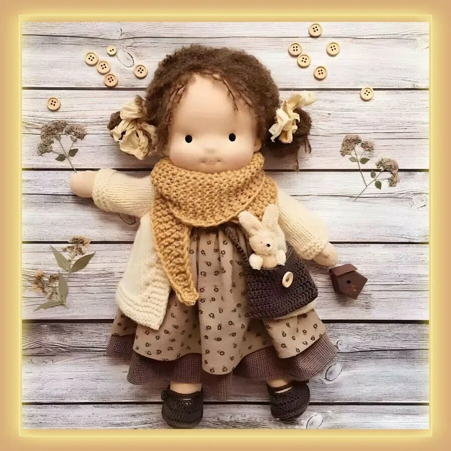 Waldorfdoll Кукла для девочки мягкая с одеждой текстильная тряпичная с длинными волосами интерьерная ручной работы