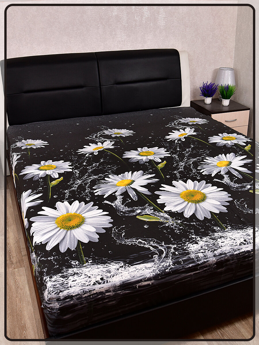 Простыня Шуйская бязь Черная ромашка 9204-1 220х240