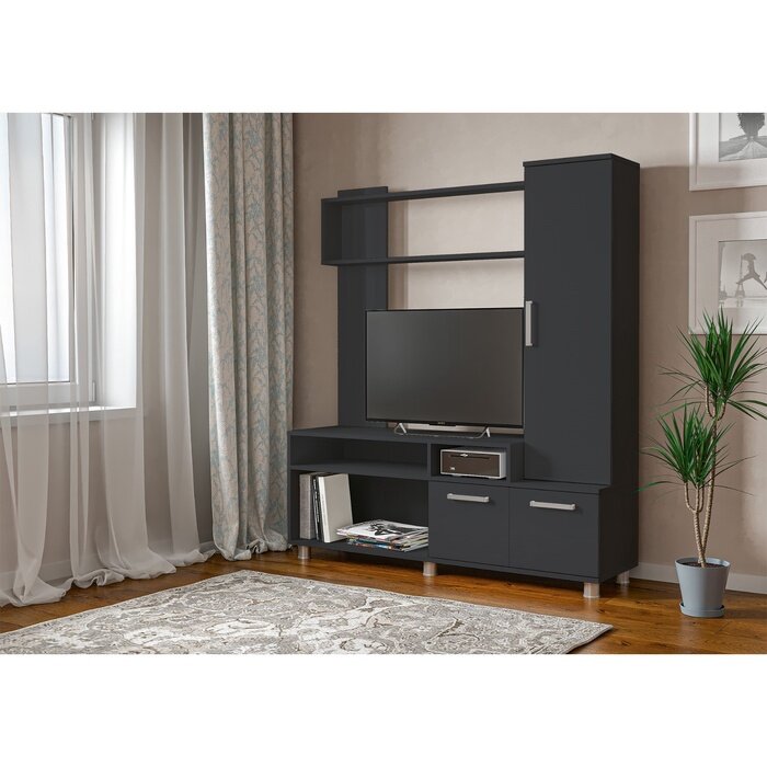 Мини - стенка в гостиную «Клик Мебель. Лира», 1600×1400×380 мм, цвет серый графит