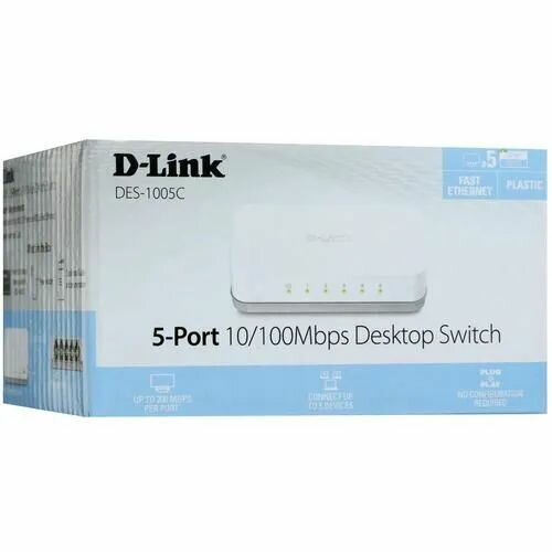 Коммутатор неуправляемый D-Link DES-1005C, 5 портов, 100Mbps, неуправляемый