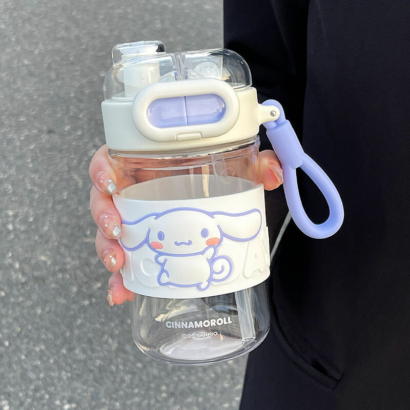 Sanrio Kuromi 2024 новый женский стакан для воды с высококачественным термостойким чайником из тритана с двойной трубочкой для питья для детей