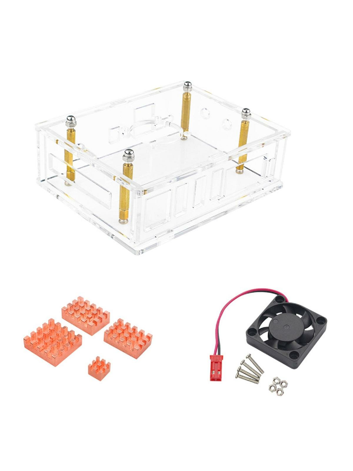 For Orange Pi 5 Plus Acrylic Case- Transparent-Enclosure Clear Shell- Cover with Cooling Fan-Copper/ Aluminum Heat Sinks