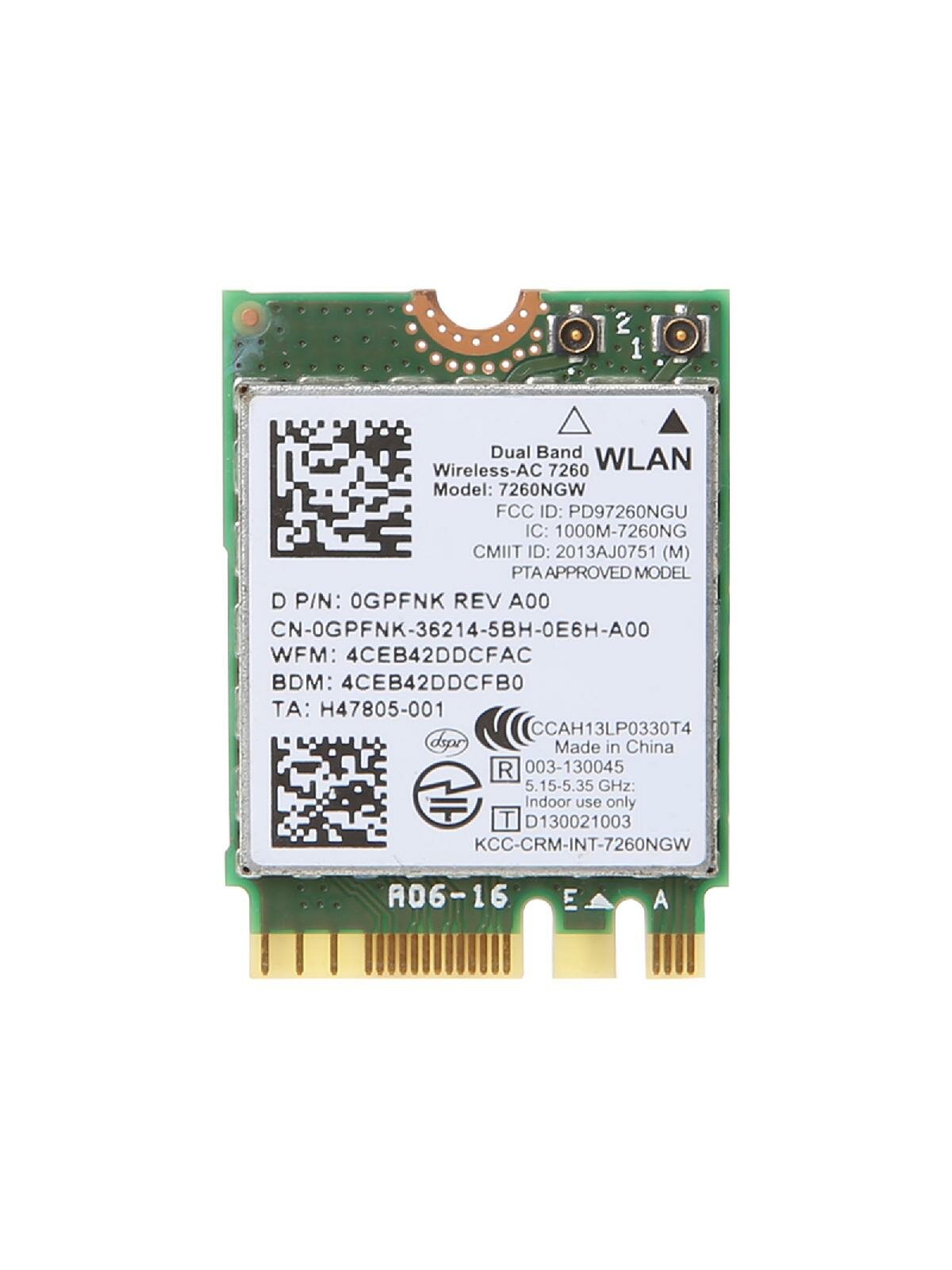 For Intel Dual Band Wireless-AC Network Adapter 7260 7260NGW NGFF for M.2 Bluetooth-compatible WiFi Connector C