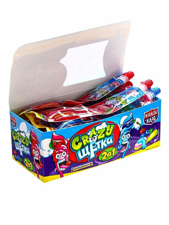 Сахарная конфета и жидкая карамель «Crazy щетка 2 в 1» 12 г×30 шт.*12 блоков
