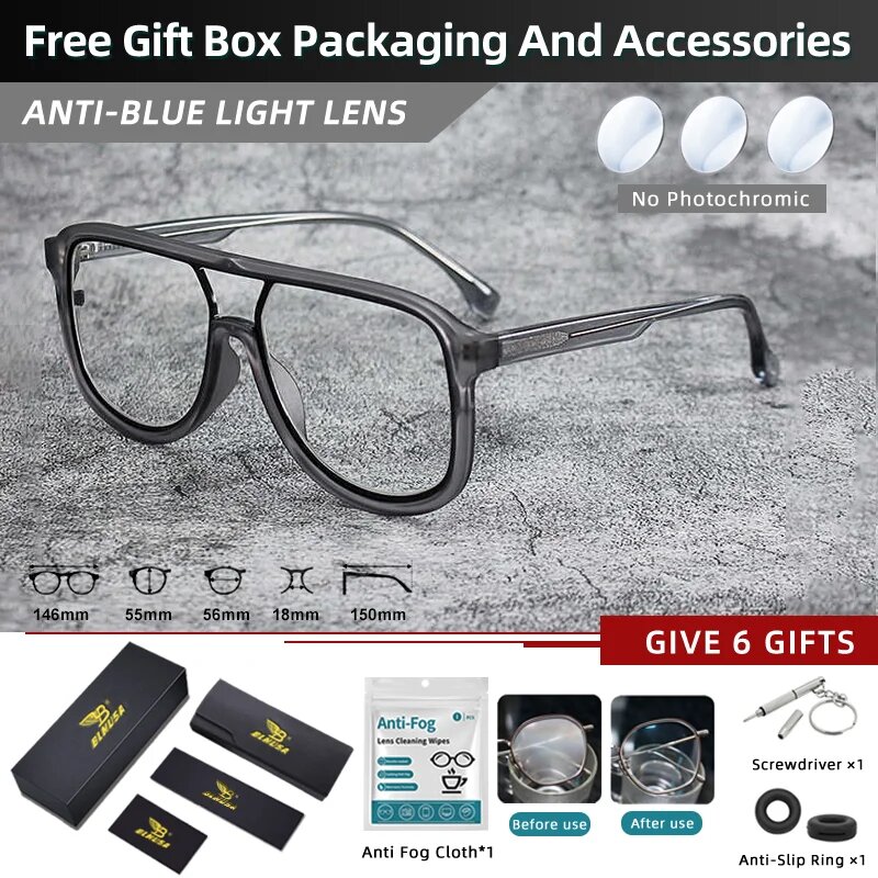 BLMUSA фотохромные очки для пилотов C2-Grey, -300