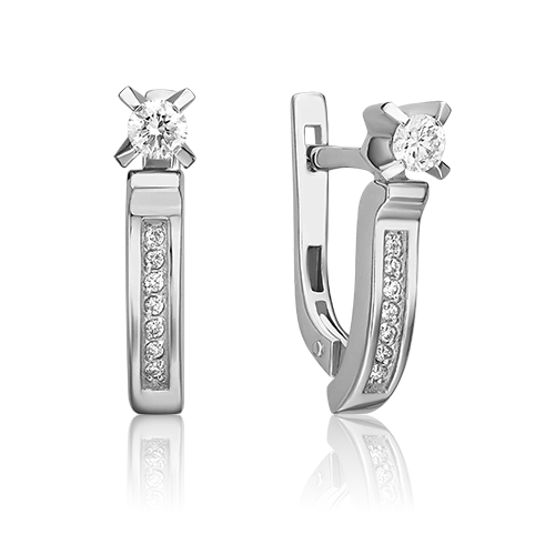 Серьги, белое золото, 585 проба, бриллиант