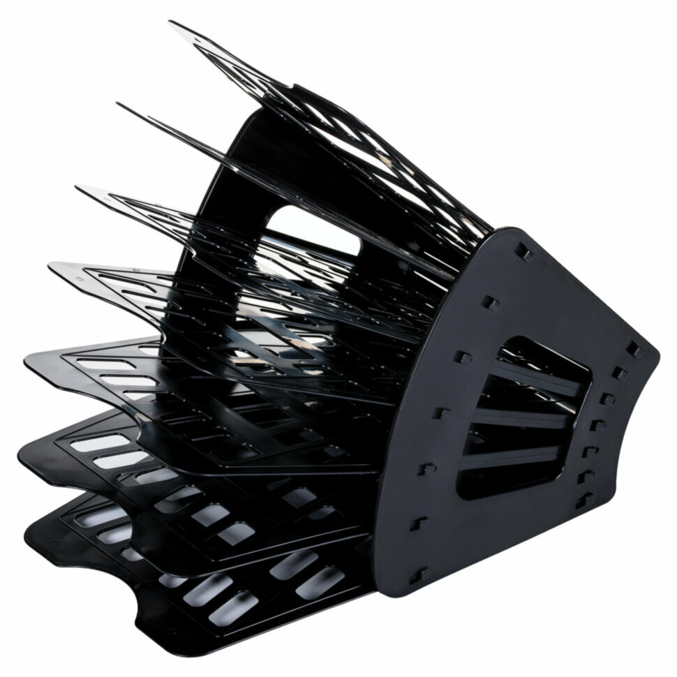 Лоток для бумаг веерный BRAUBERG "Basic" 7-ми секционный, 6 отделений, сетчатый, черный, 237019, 237019