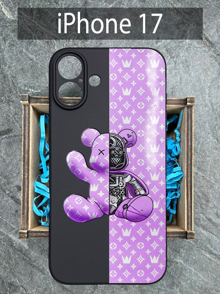 Силиконовый защитный чехол на iPhone 17 с принтом Фиолетовый Медведь для Айфон 17