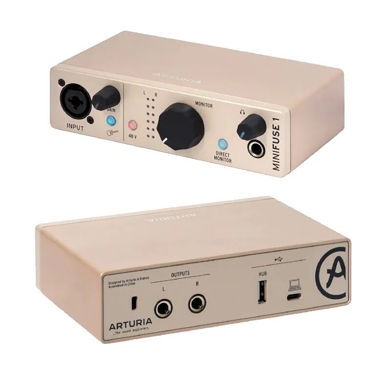 Arturia MiniFuse 1 golden - компактный 1-канальный USB-C аудиоинтерфейс, белый