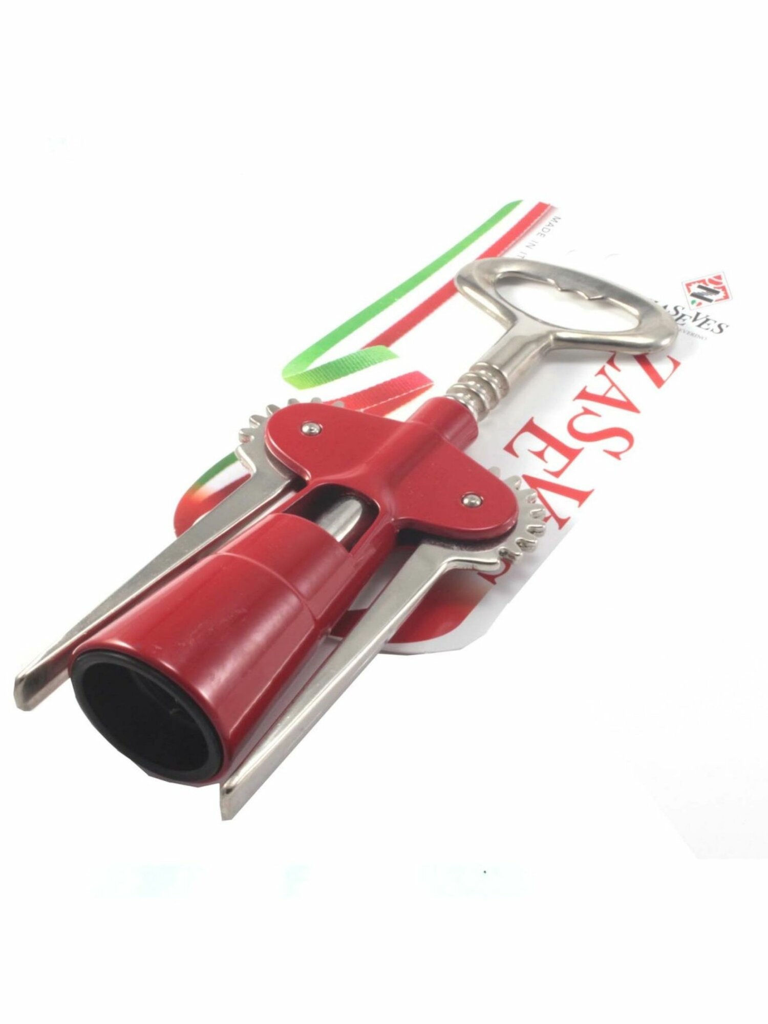 Штопор ZASEVES "CANTINELLO", двухрычажный, красный, металлический, Италия