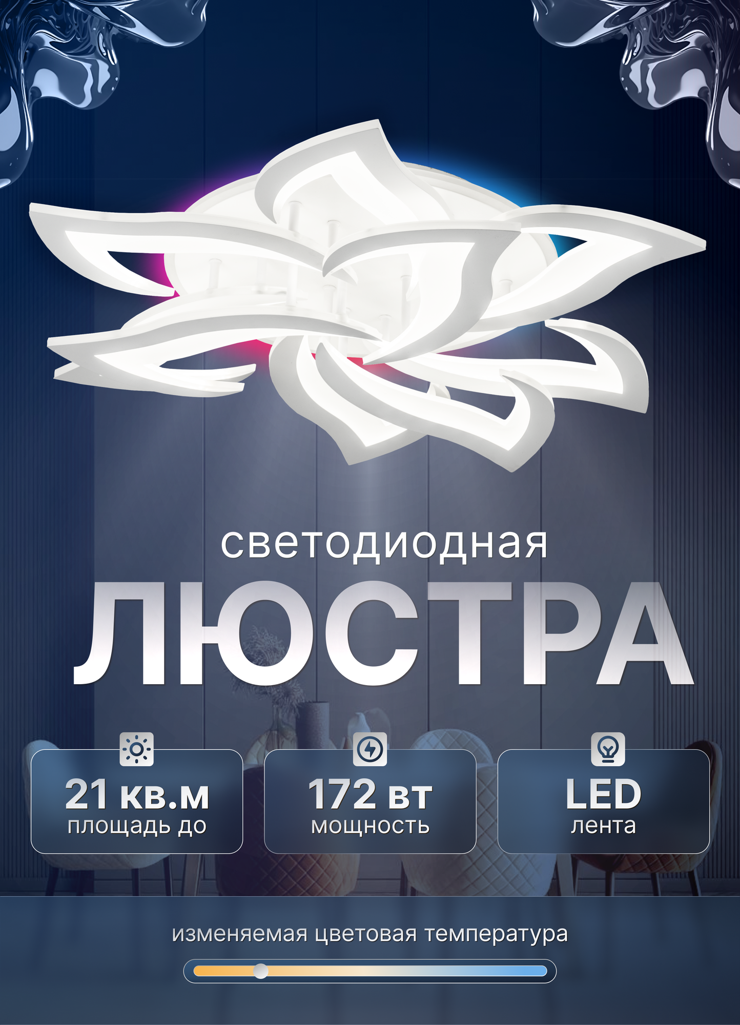 Люстра потолочная светодиодная ночник с пультом для низких потолков, для всех типов помещений
