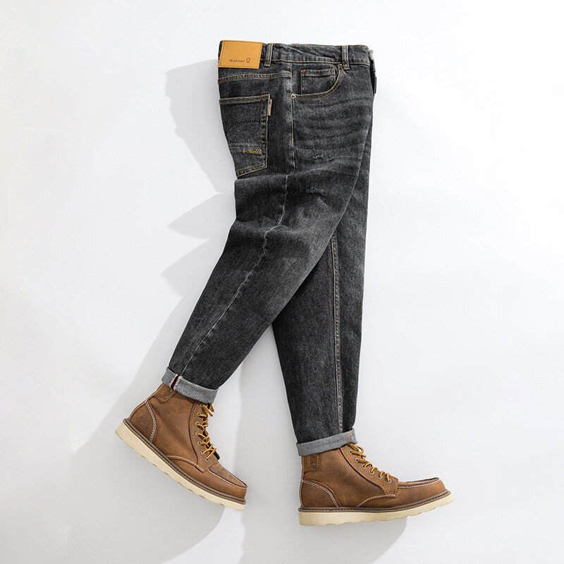 Охоты Брюки JYL Чистый цвет Больш. размер муж. нов. винтаж. джинсы муж. толст. свободн. эластич. больш. размер мал. нога деним штаны муж. черный/3XL