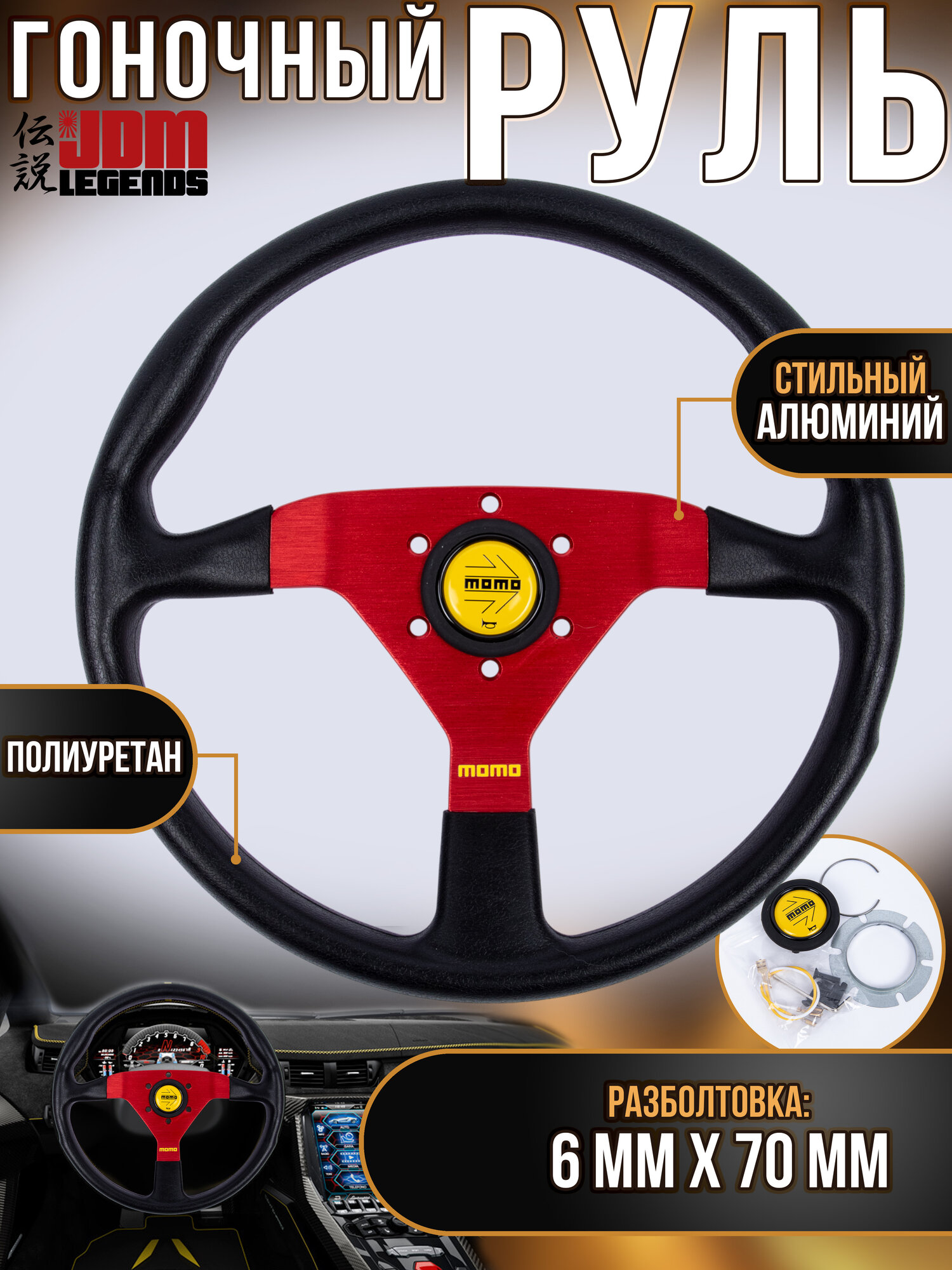 Руль гоночный MOMO монте карло полиуретан красный