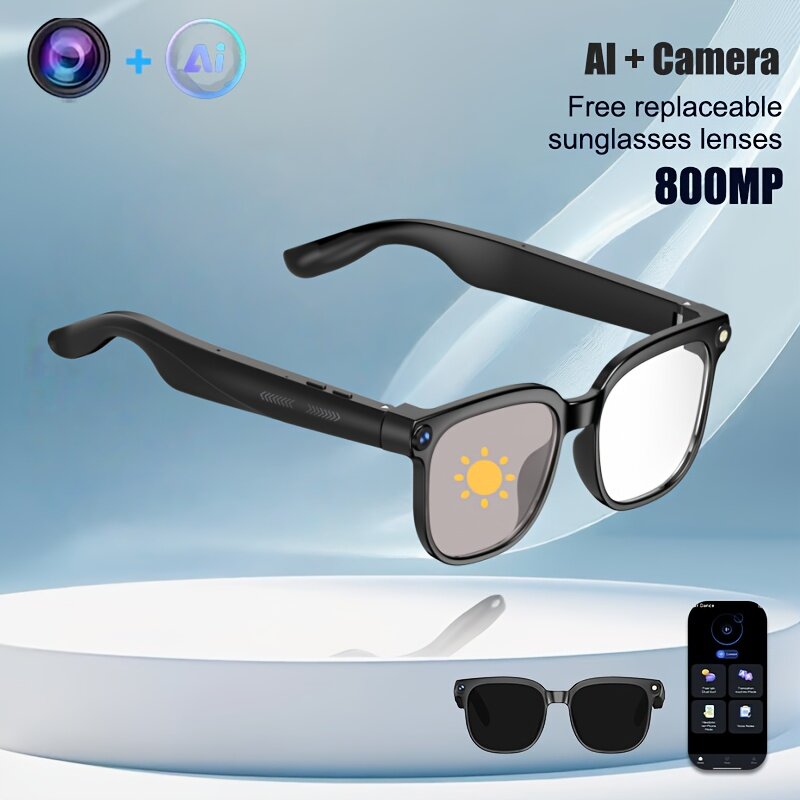 New Release AI Smart Glasses | 8MP HD Camera 1080P | AI Voice Assistant, Wireless Bluetooth Calls, Video & Audio Recording | Instant Translation In 164 Languages | Perfect for Travel Vlogs, Outdoor Sports & Business Meetings | Suitable for Men &