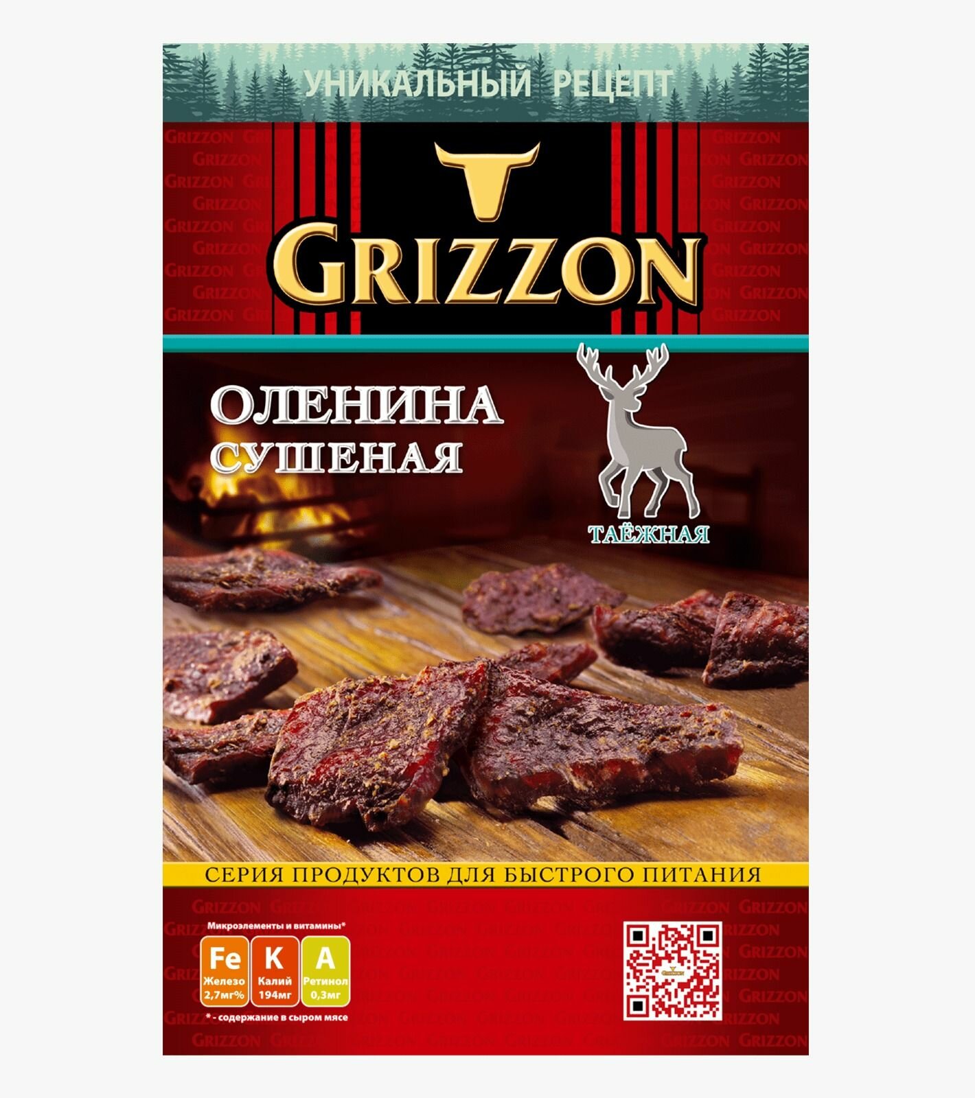 Оленина сушеная Таежная, мясо GRIZZON, 36 гр, 4 шт.